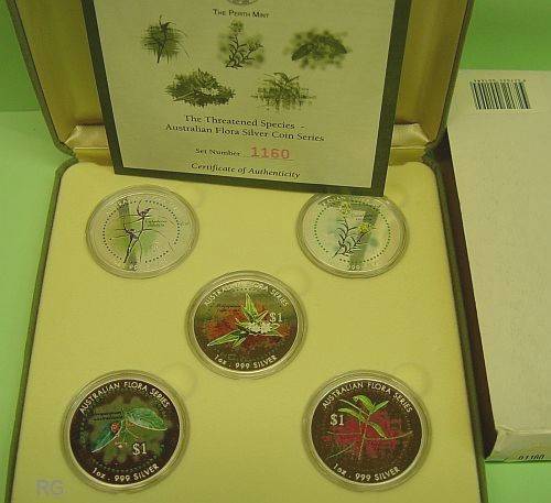 Cook Islands 5x 1 $ 1999 - Flora - Proof (teilcoloriert)