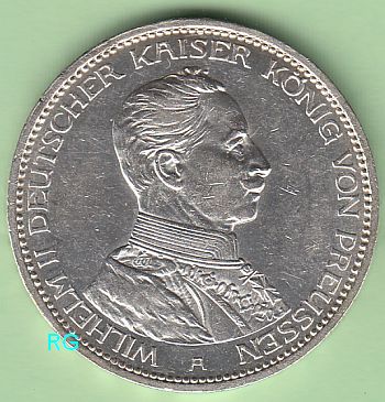 (Mi31) 3 Mark Preußen 1914 A vz+